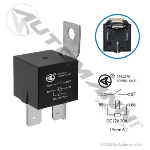 Automann 178.2570 Relay Maxi - 4 Pin 12V 70A SPST Resistor – Diesel ...
